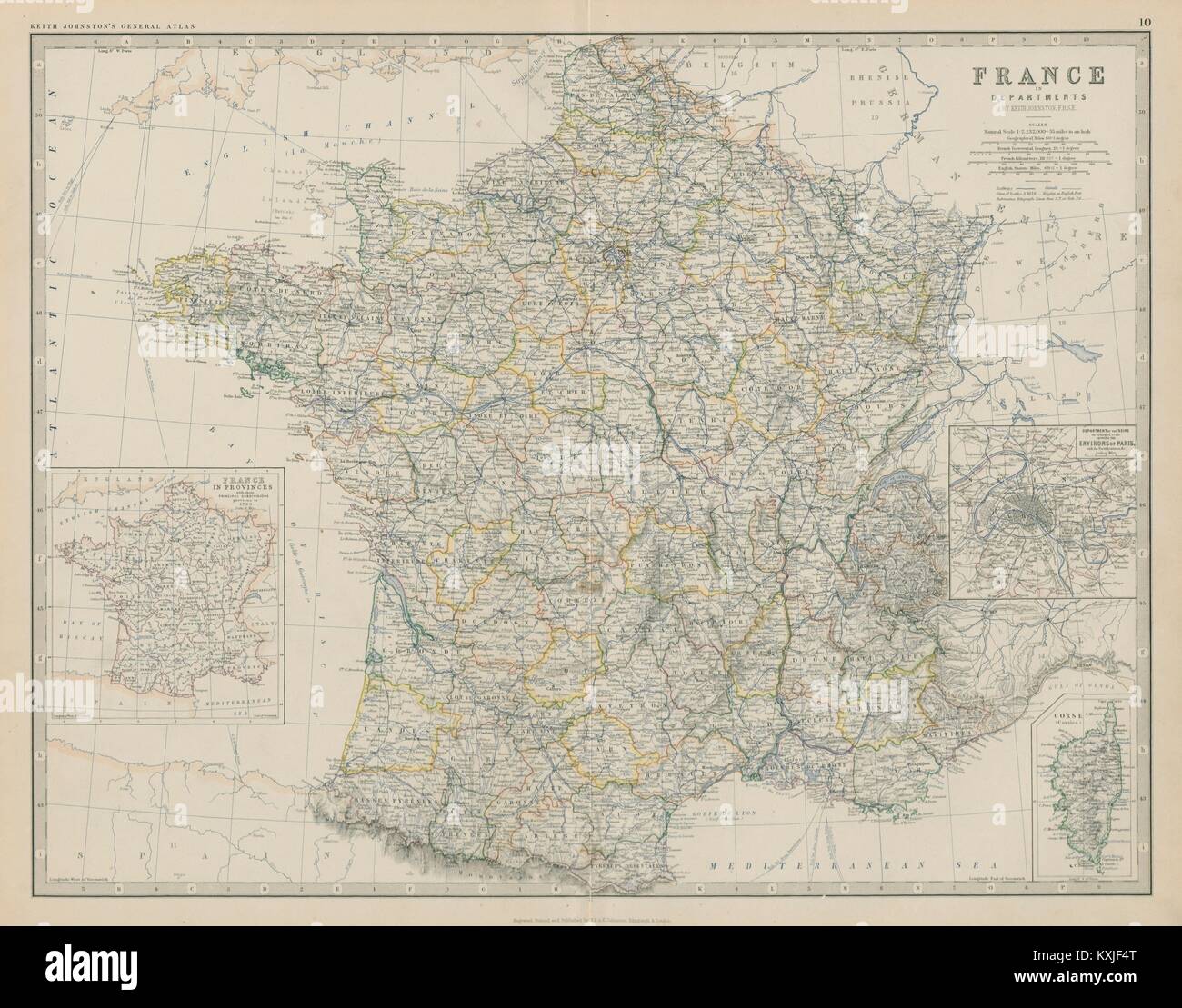 France in Departments. Departements. Large 50x60cm. JOHNSTON 1879 old ...