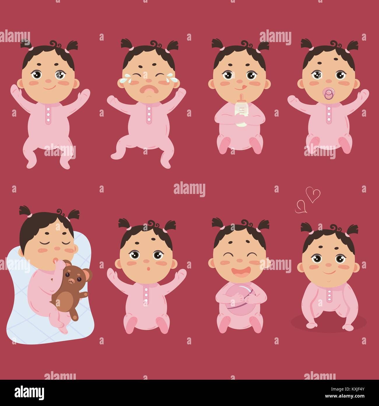 Cute little baby in footies with different emotions Stock Vector Image ...