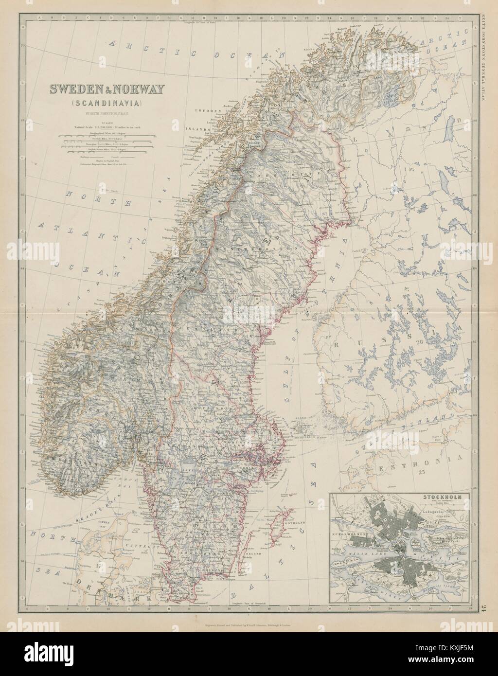 Sweden & Norway (Scandinavia). Stockholm. 50x60cm. JOHNSTON 1879 old ...