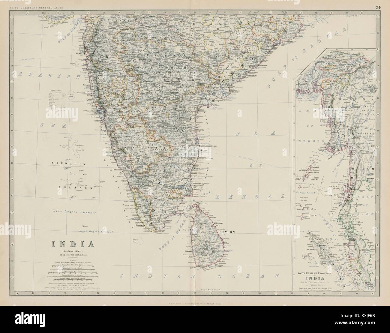 South India Ceylon Burma Straits Settlements Singapore 50x60cm JOHNSTON ...