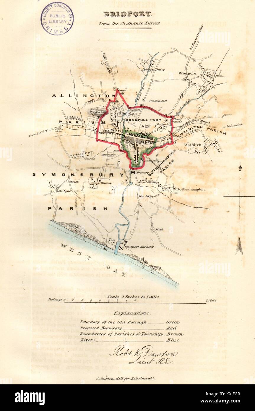 BRIDPORT town/borough plan. REFORM ACT. Bradpole. Dorset. DAWSON 1832 ...