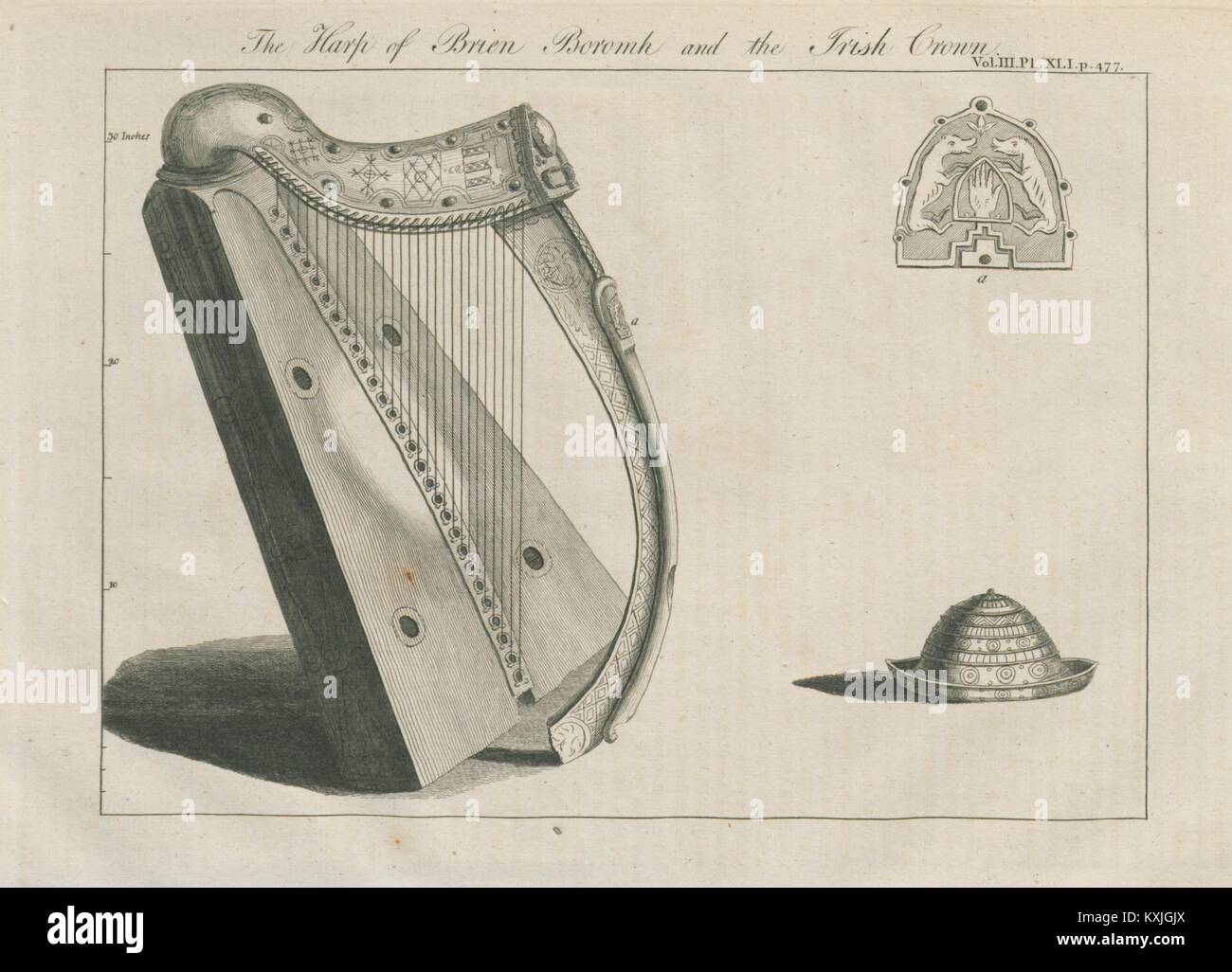 Trinity College harp. Brien Boromh Brian Boru. The Irish Crown 1789 old ...