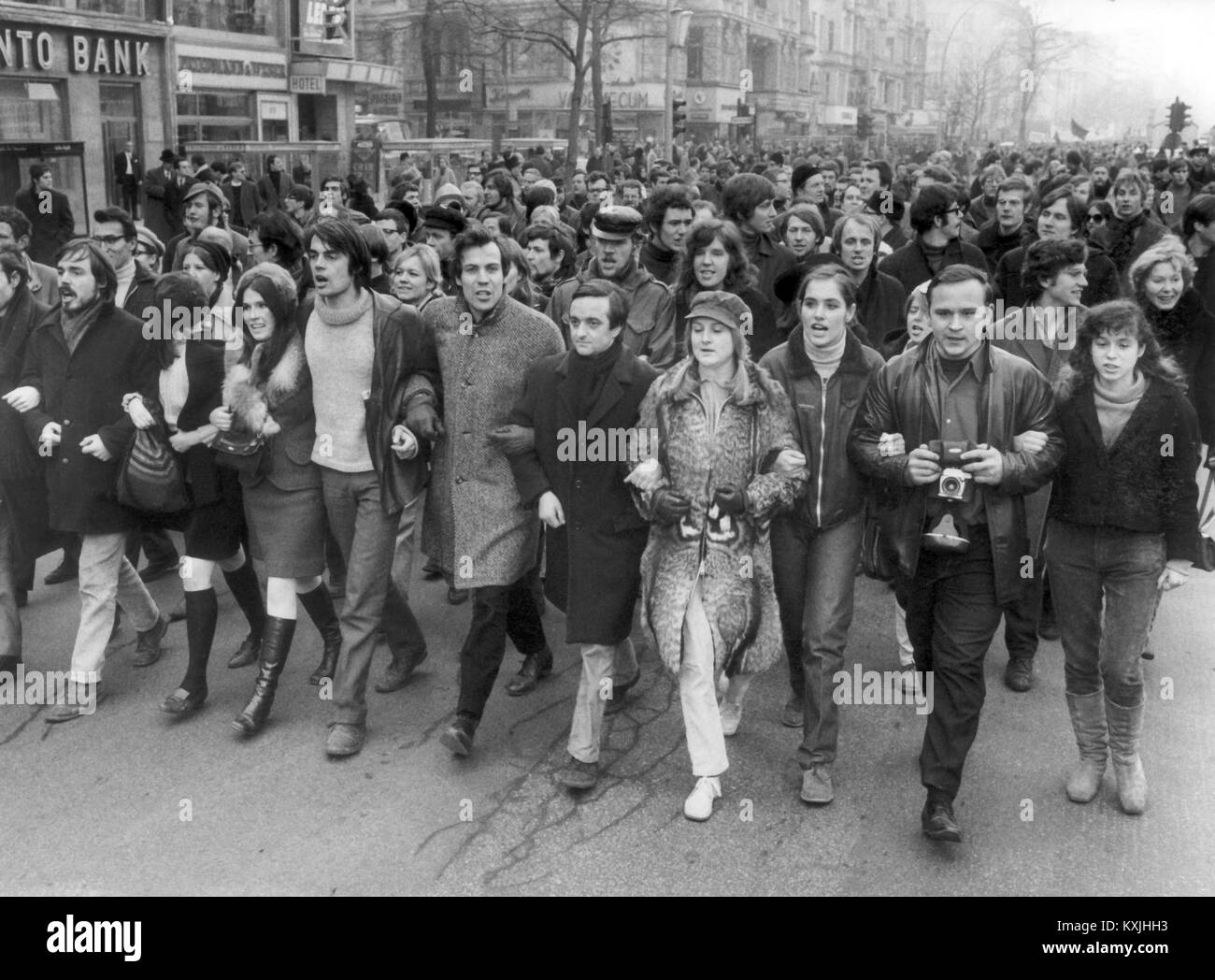 Demonstrators on 3 February 1968 at the Kurfürstendamm in Berlin. After ...