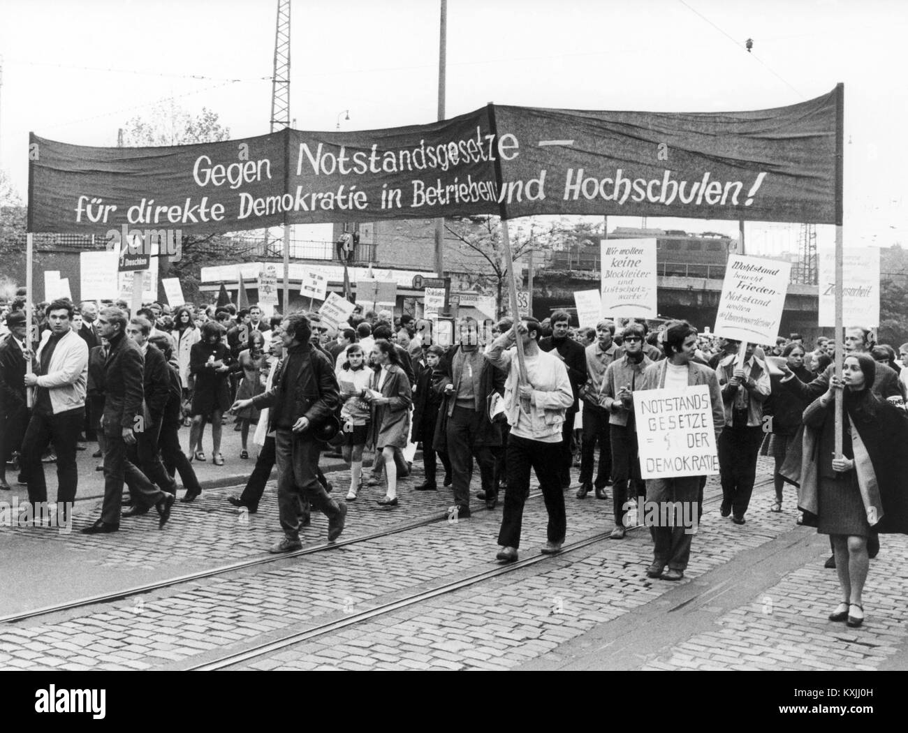 Pupils and students at a protest march against the German Emergency ...