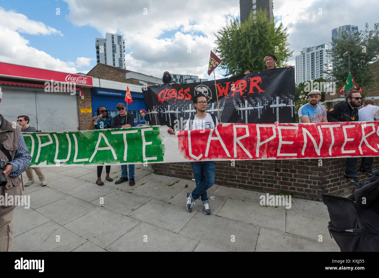 Class War banner and the long 'Repopulate Carpenters' banner. Many well ...
