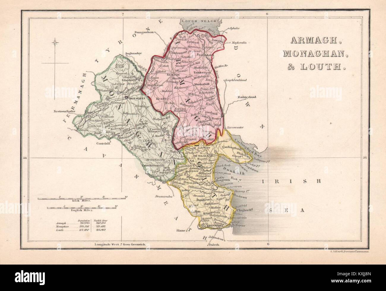 Antique ARMAGH, MONAGHAN & LOUTH county map ADLARD Northern Ireland ...