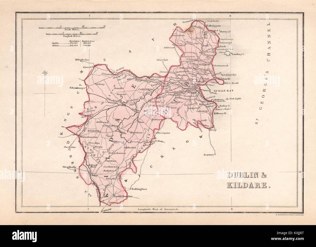 Antique DUBLIN & KILDARE county map by Alfred ADLARD. Ireland c1841 old ...