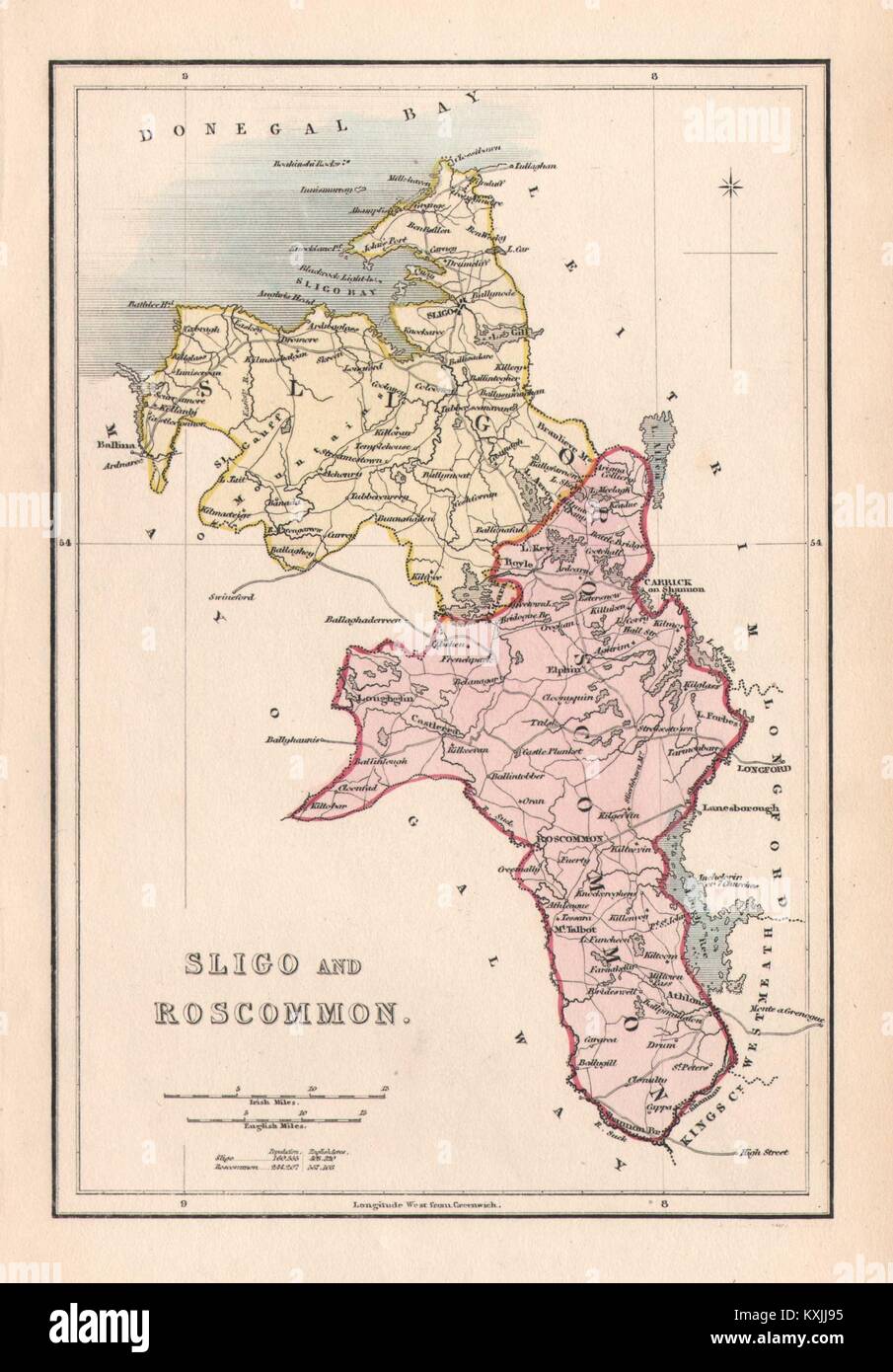 Antique SLIGO AND ROSCOMMON county map by Alfred ADLARD. Ireland c1841 ...