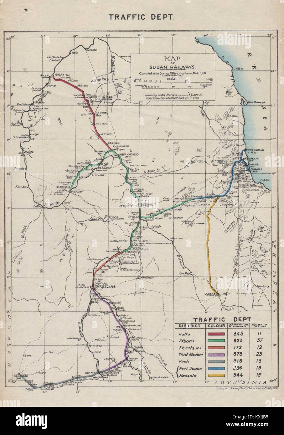 Map of Sudan Railways - Traffic dept. 1912 old antique vintage plan ...