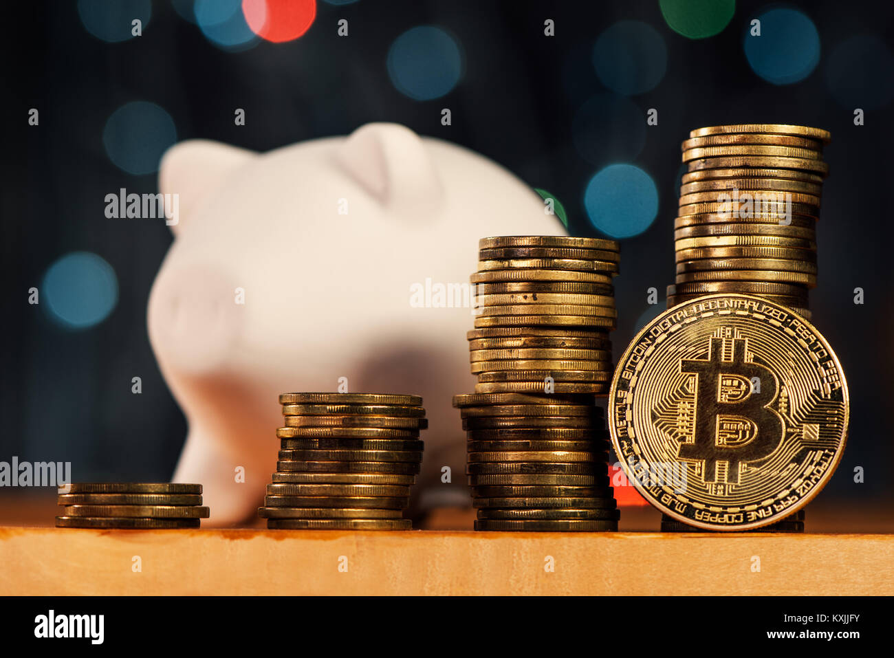 Bitcoin saving and investment concept with piggy coin bank Stock Photo ...