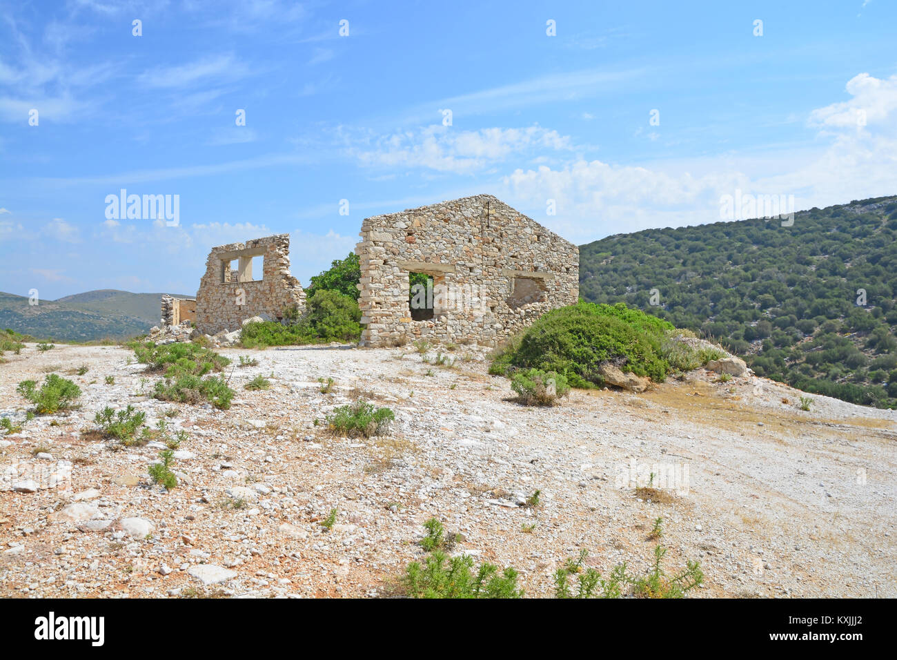 Ruins of a byzantine house at the ancient Paros marble quarries, famous ...