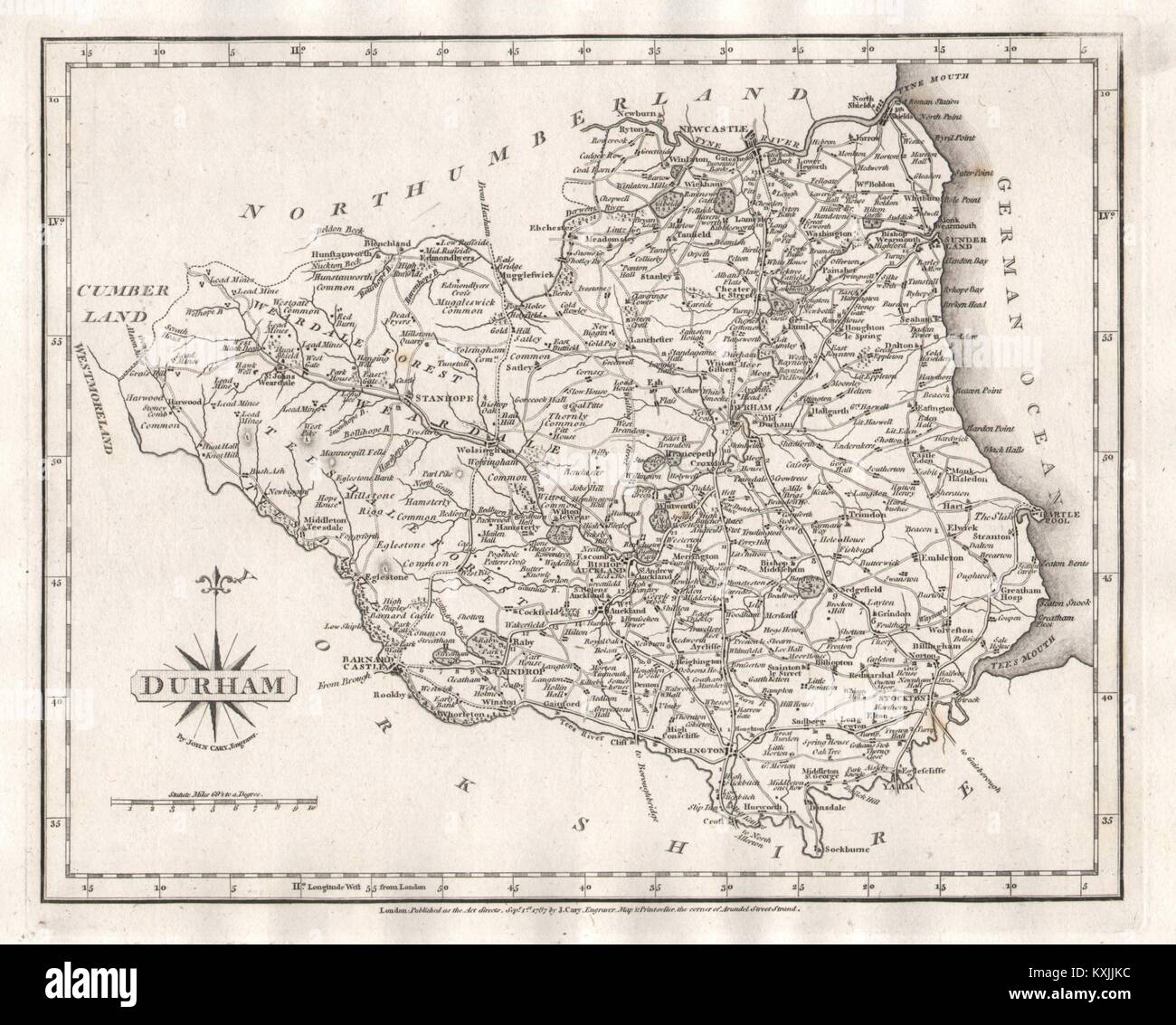 Antique county map of DURHAM by JOHN CARY 1787 old plan chart Stock ...