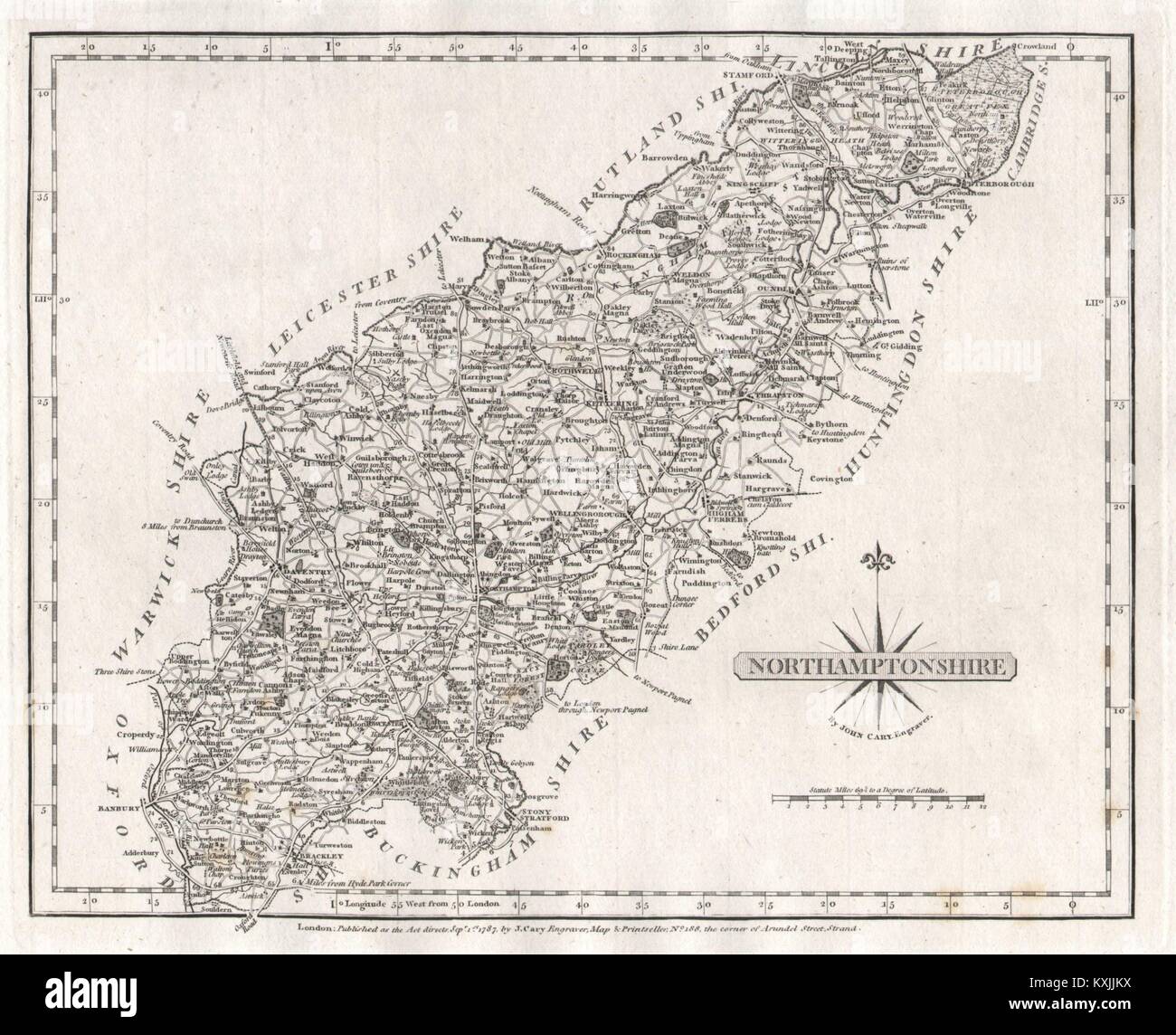 Antique county map of NORTHAMPTONSHIRE by JOHN CARY 1787 old chart ...