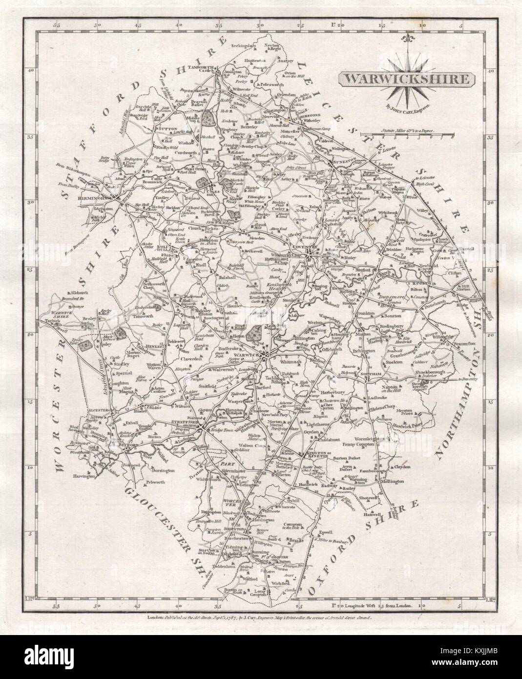 Antique county map of WARWICKSHIRE by JOHN CARY 1787 old chart Stock ...