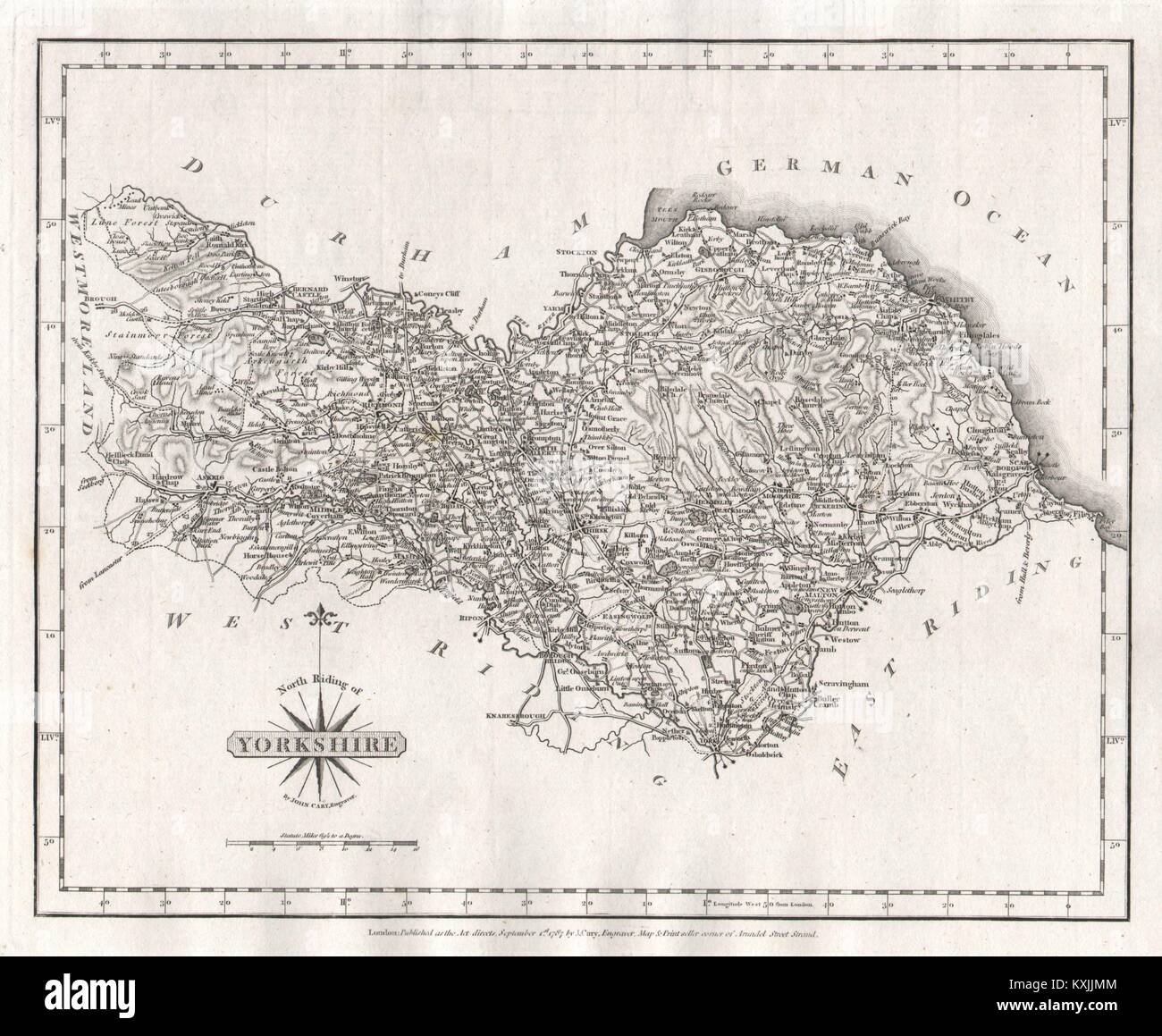 NORTH RIDING OF YORKSHIRE antique map by JOHN CARY 1787 old chart Stock ...