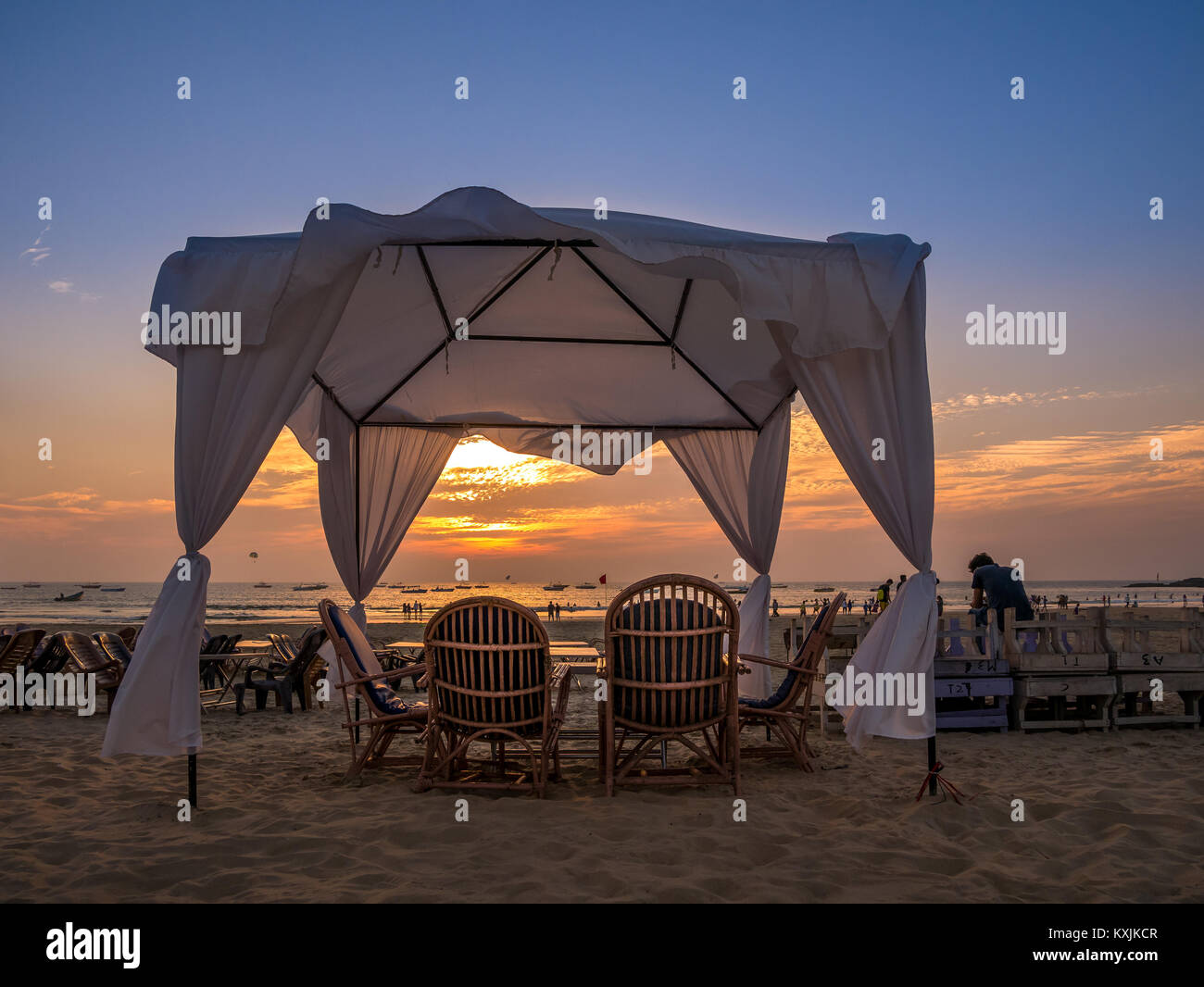Goa, India - December, 21 2017 : Beautiful beach restaurant at the cozy ...