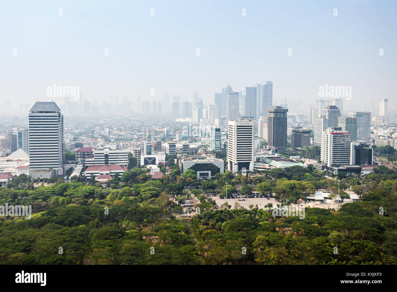 JAKARTA, INDONESIA - OCTOBER 21, 2014: Jakarta aerial view from Monas ...