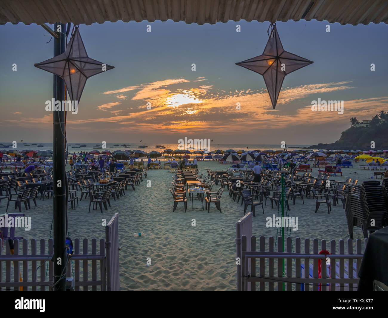 Goa, India - December, 21 2017 : Beautiful beach restaurant at the cozy ...