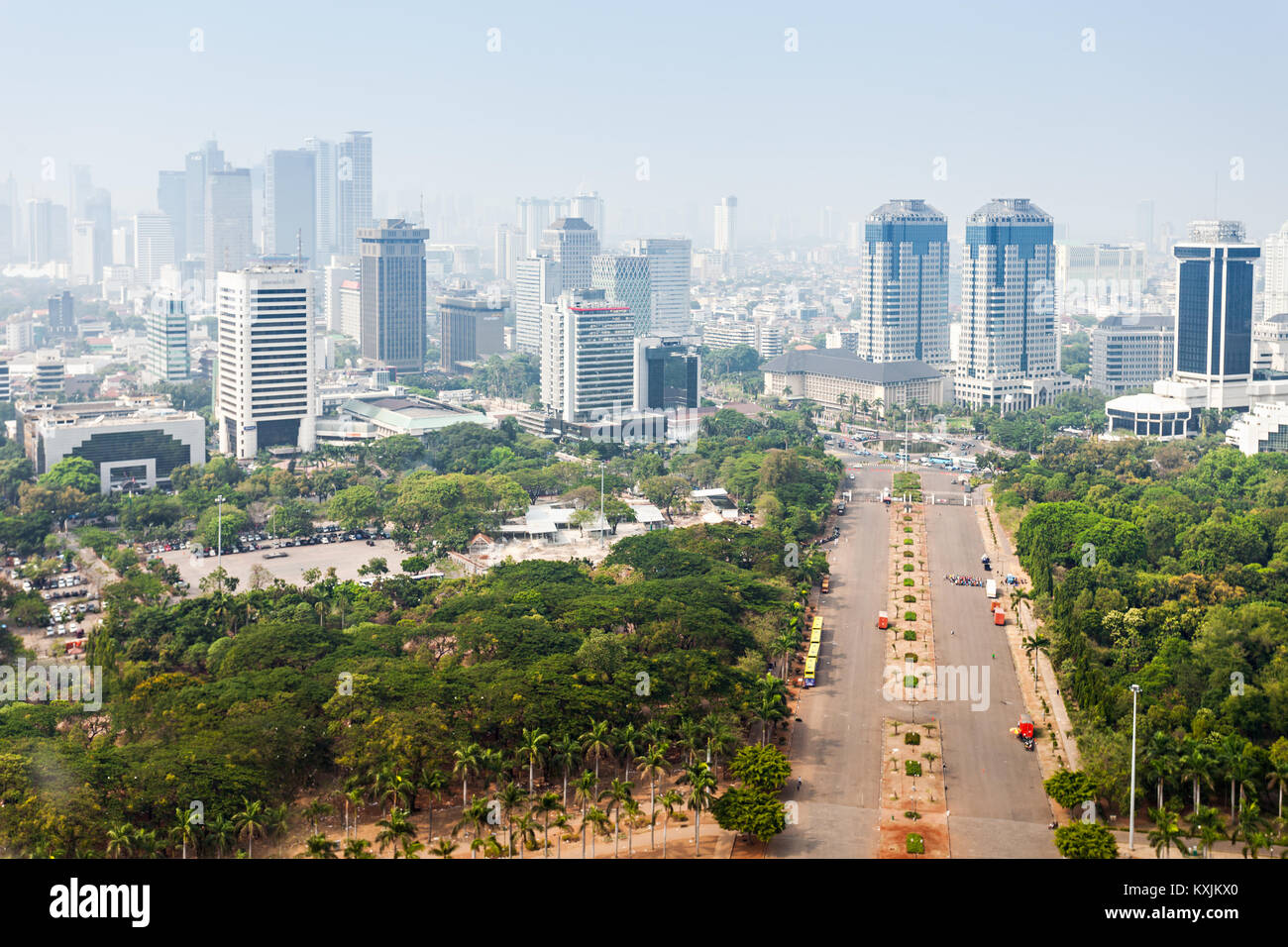JAKARTA, INDONESIA - OCTOBER 21, 2014: Jakarta aerial view from Monas ...