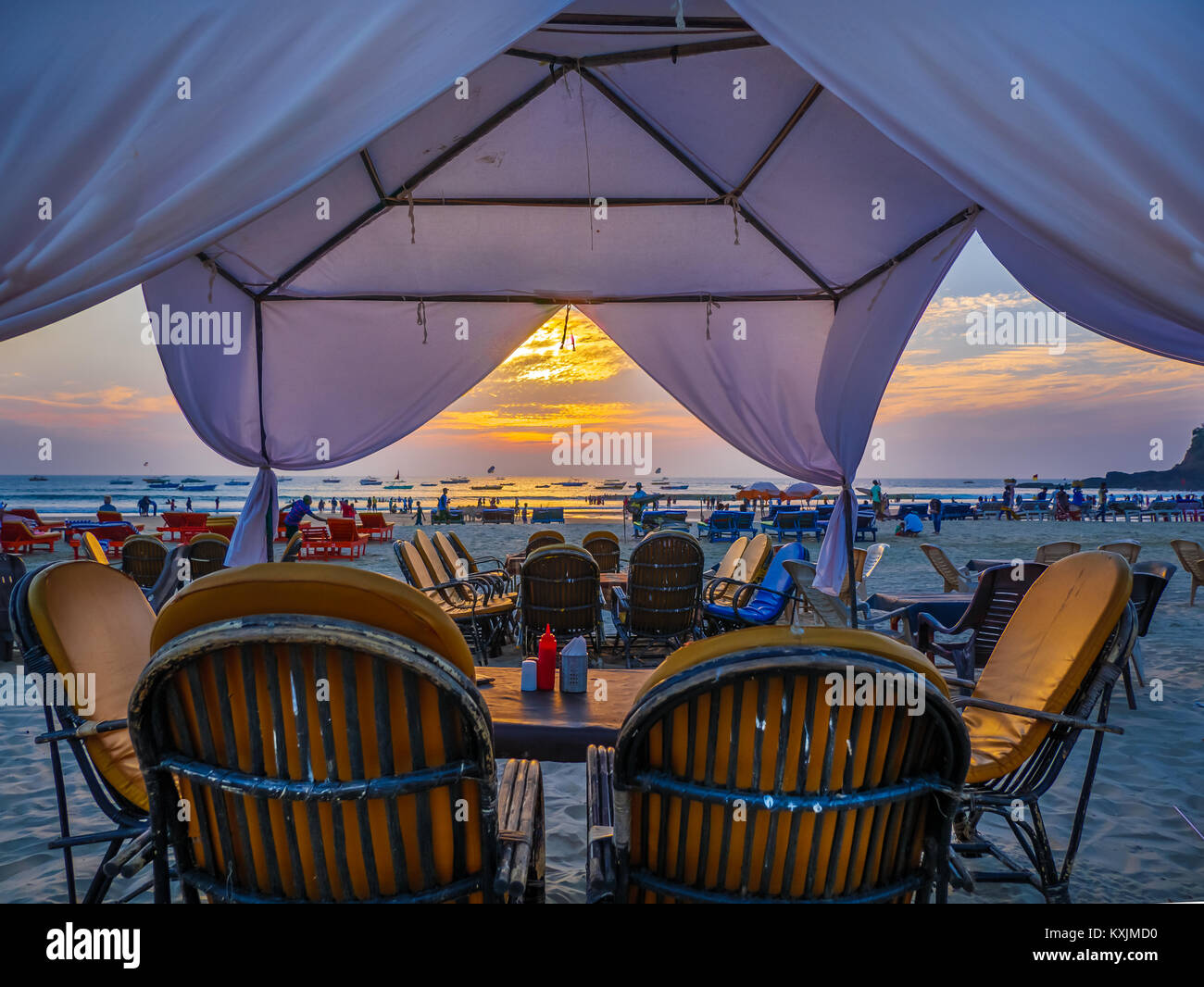 Goa, India - December, 21 2017 : Beautiful beach restaurant at the cozy ...