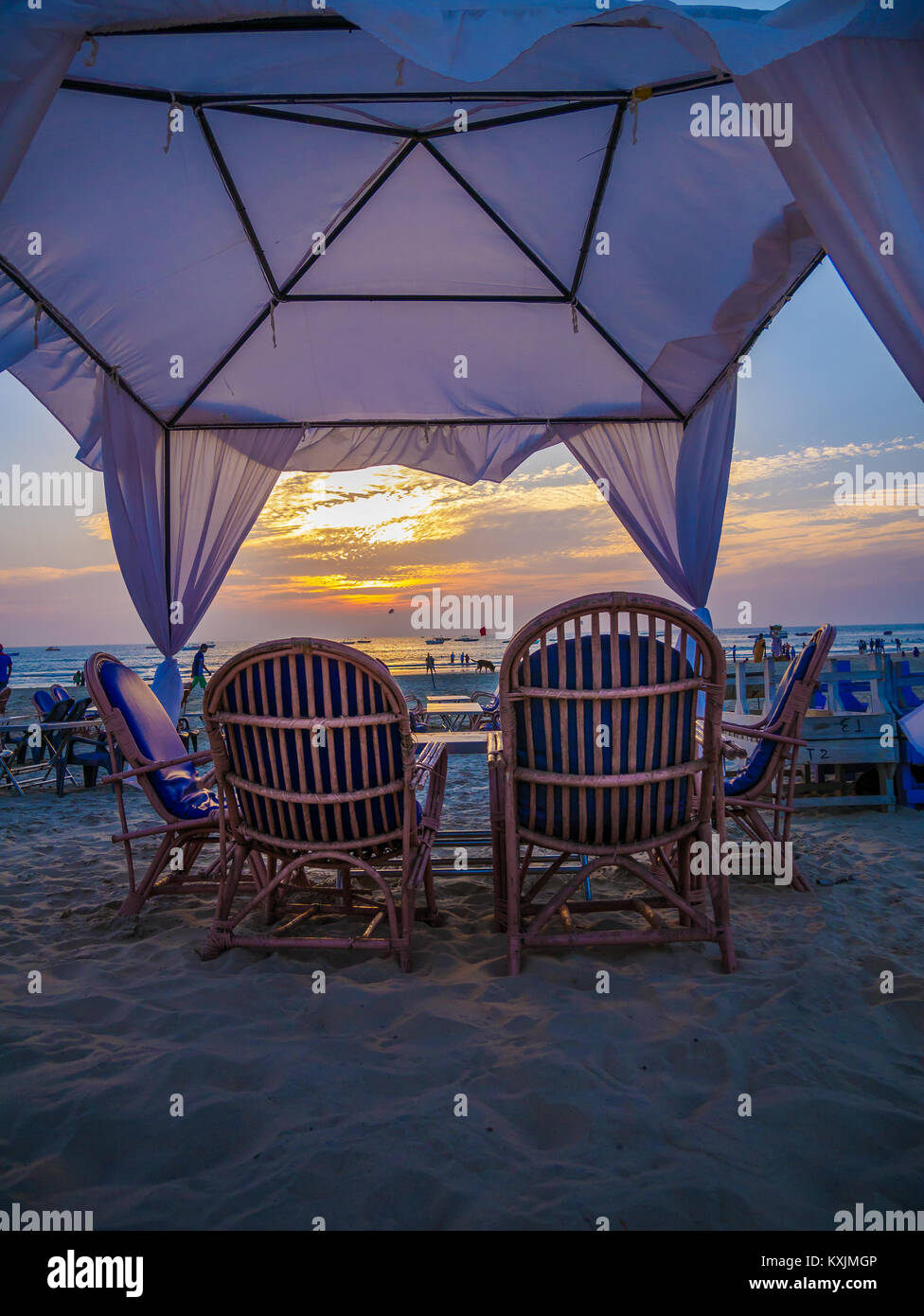 Goa, India - December, 21 2017 : Beautiful beach restaurant at the cozy ...