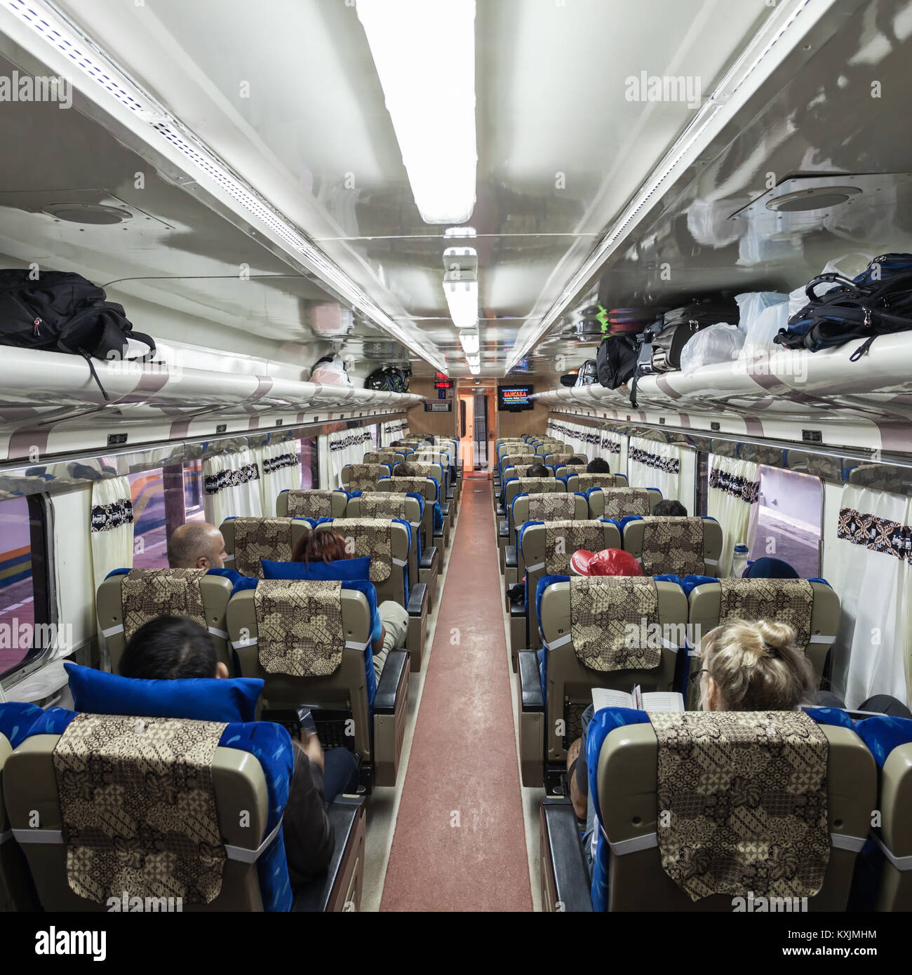YOGYAKARTA, INDONESIA - OCTOBER 24, 2014: Indonesian train interior ...