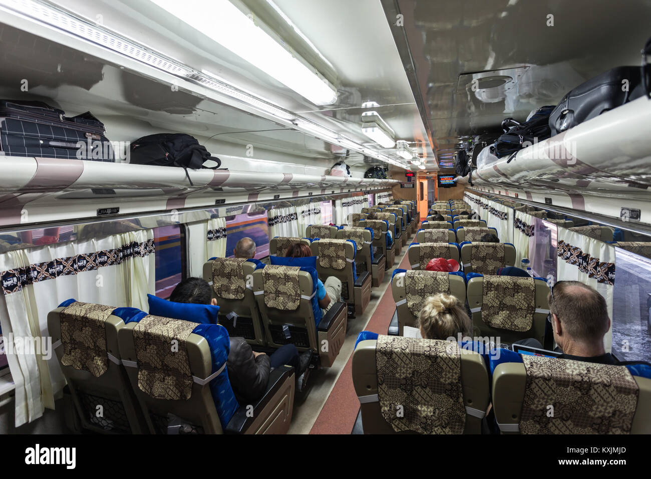 YOGYAKARTA, INDONESIA - OCTOBER 24, 2014: Indonesian train interior ...