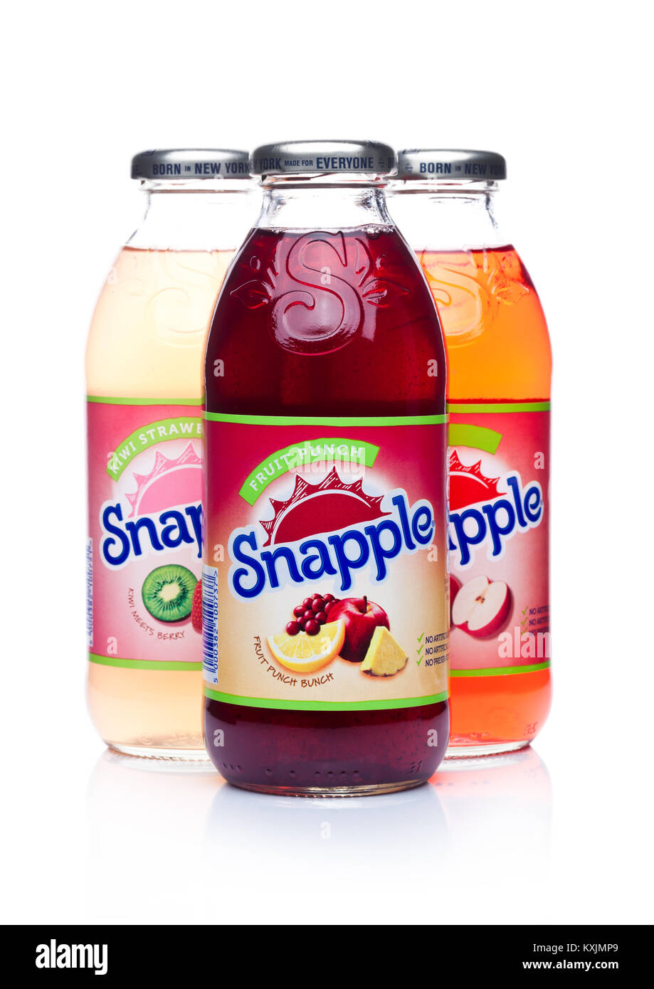 LONDON, UK - JANUARY 02, 2018: Bottles of Snapple on white background ...