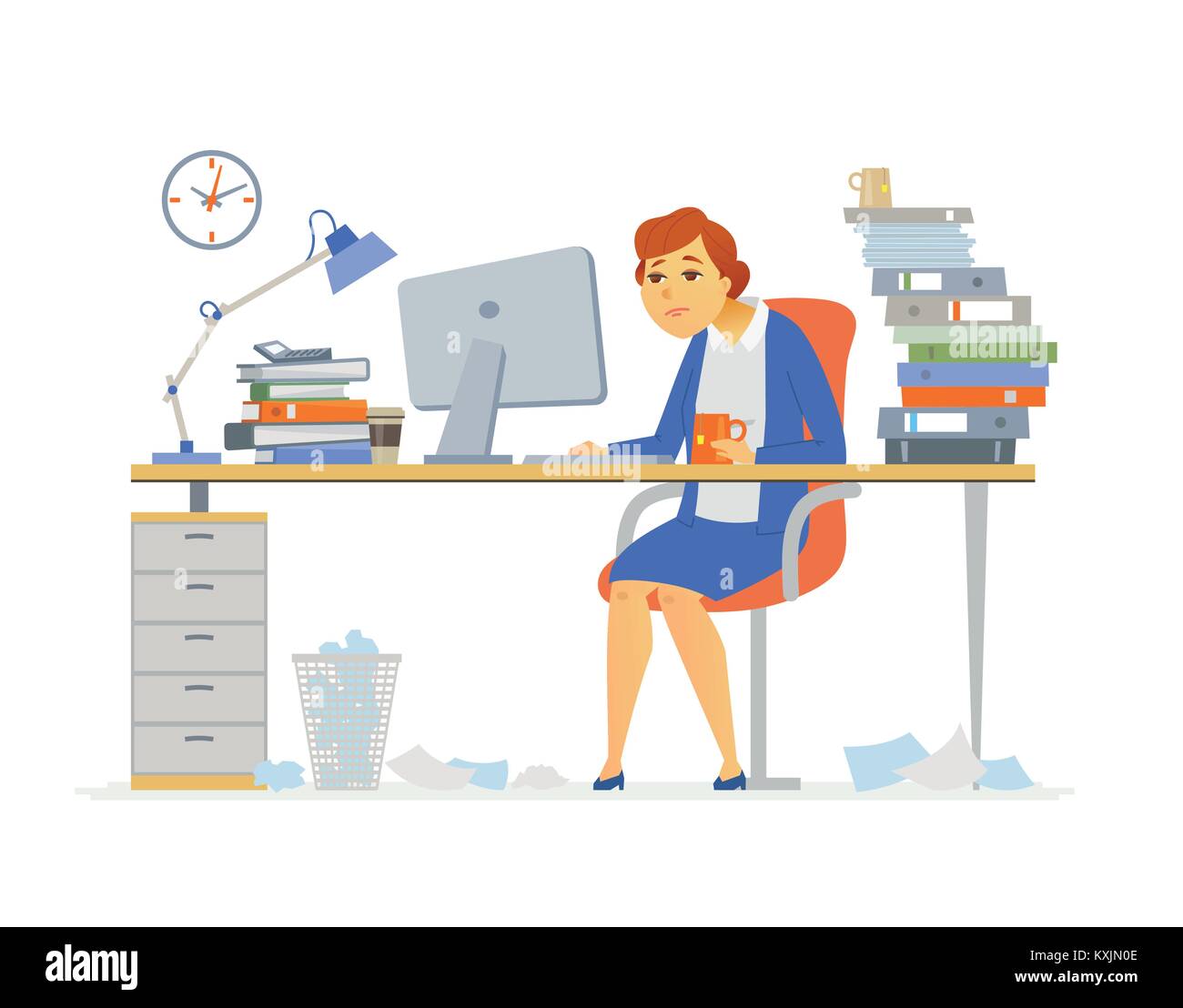 Tired office worker - modern cartoon people characters illustration ...