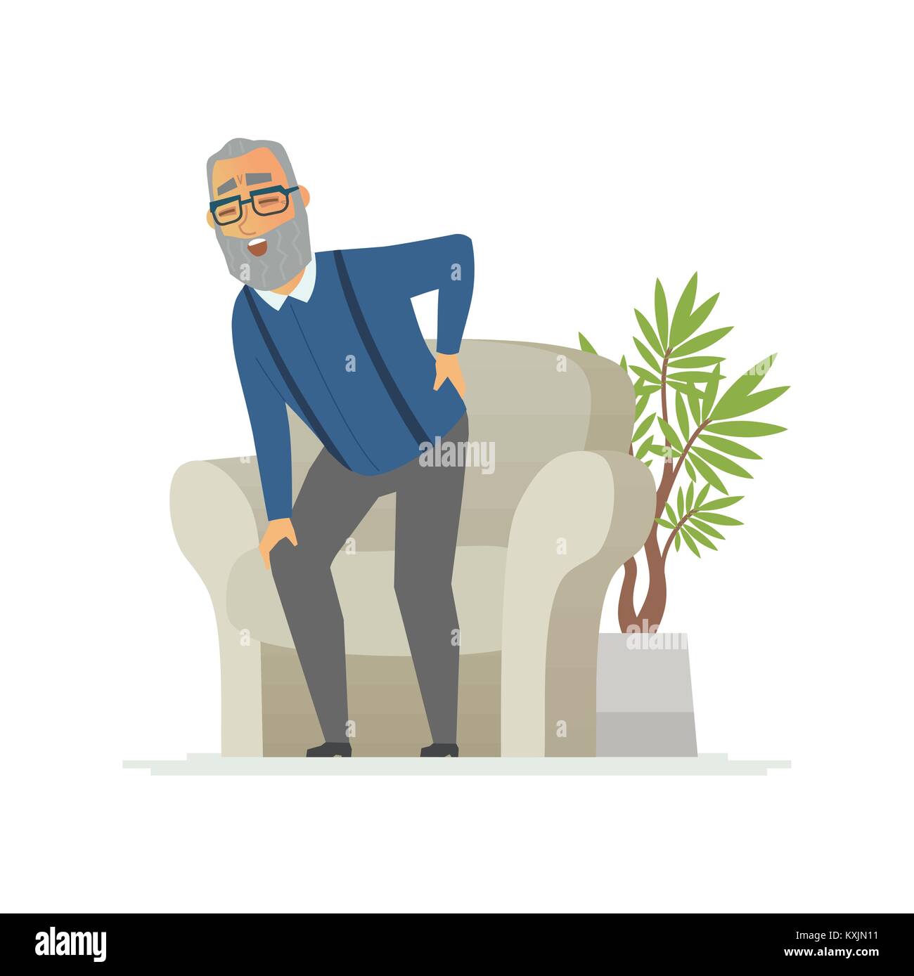 Senior man with a backache - cartoon people characters isolated ...
