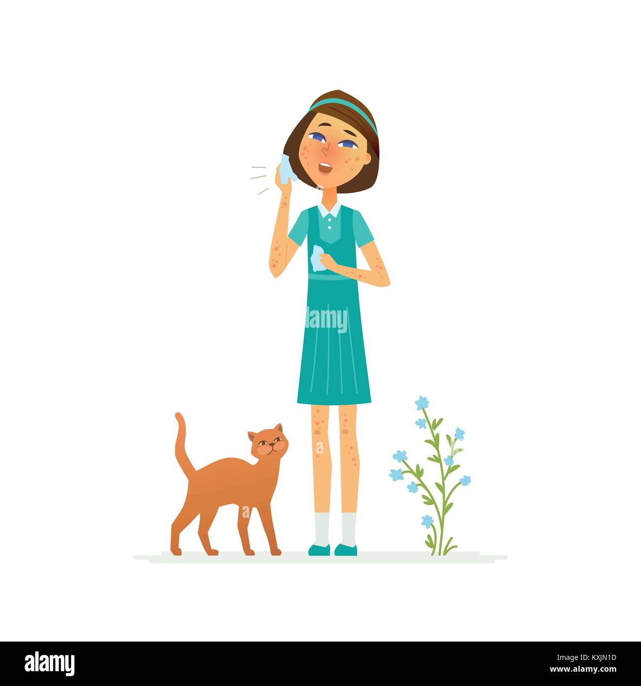 Girl with a rash - cartoon people characters isolated illustration ...