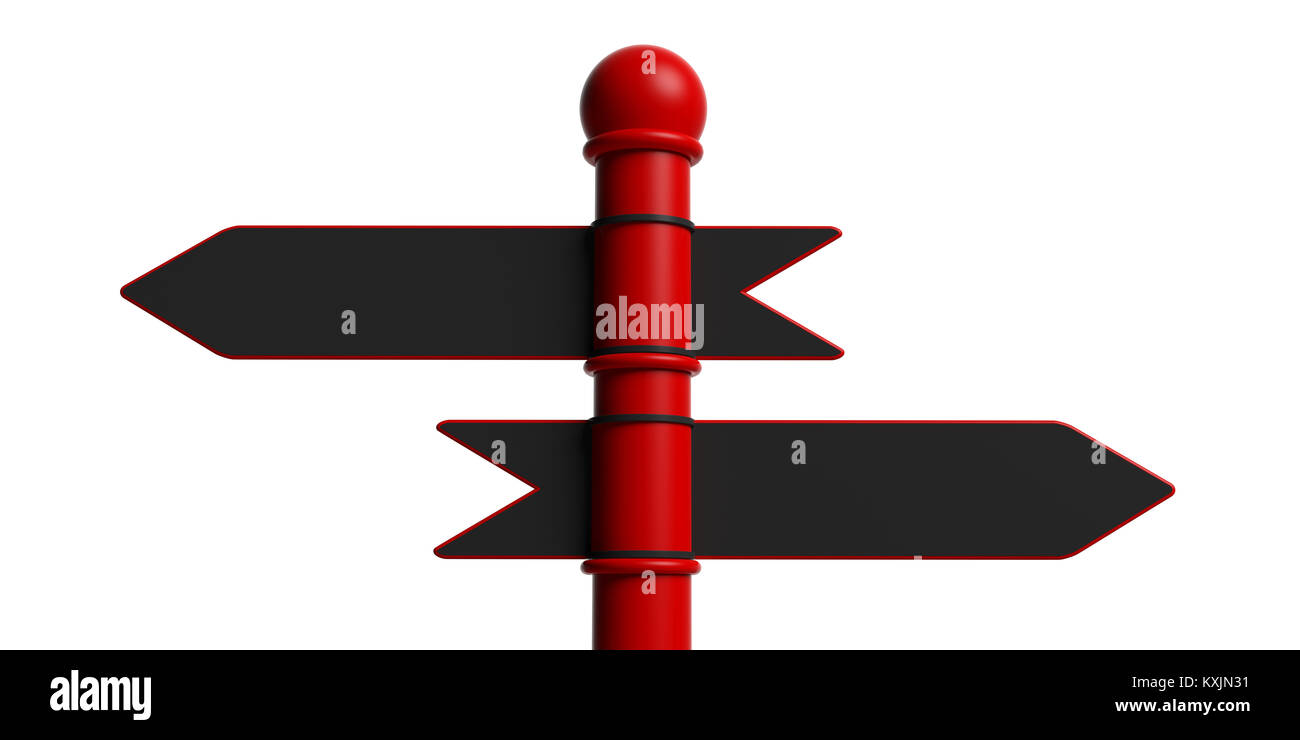 Blank metal arrow signposts on red pole, isolated on white background ...