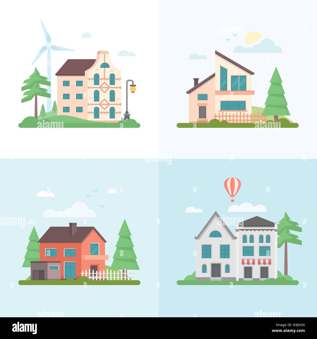 Nice buildings - set of modern flat design style vector illustrations ...