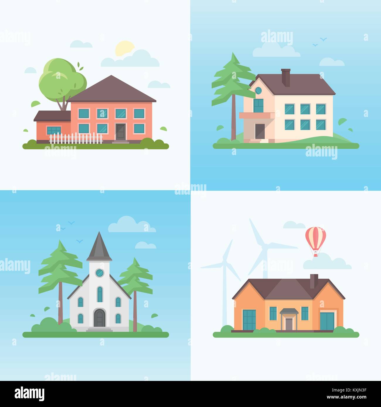 Nice houses - set of modern flat design style vector illustrations ...