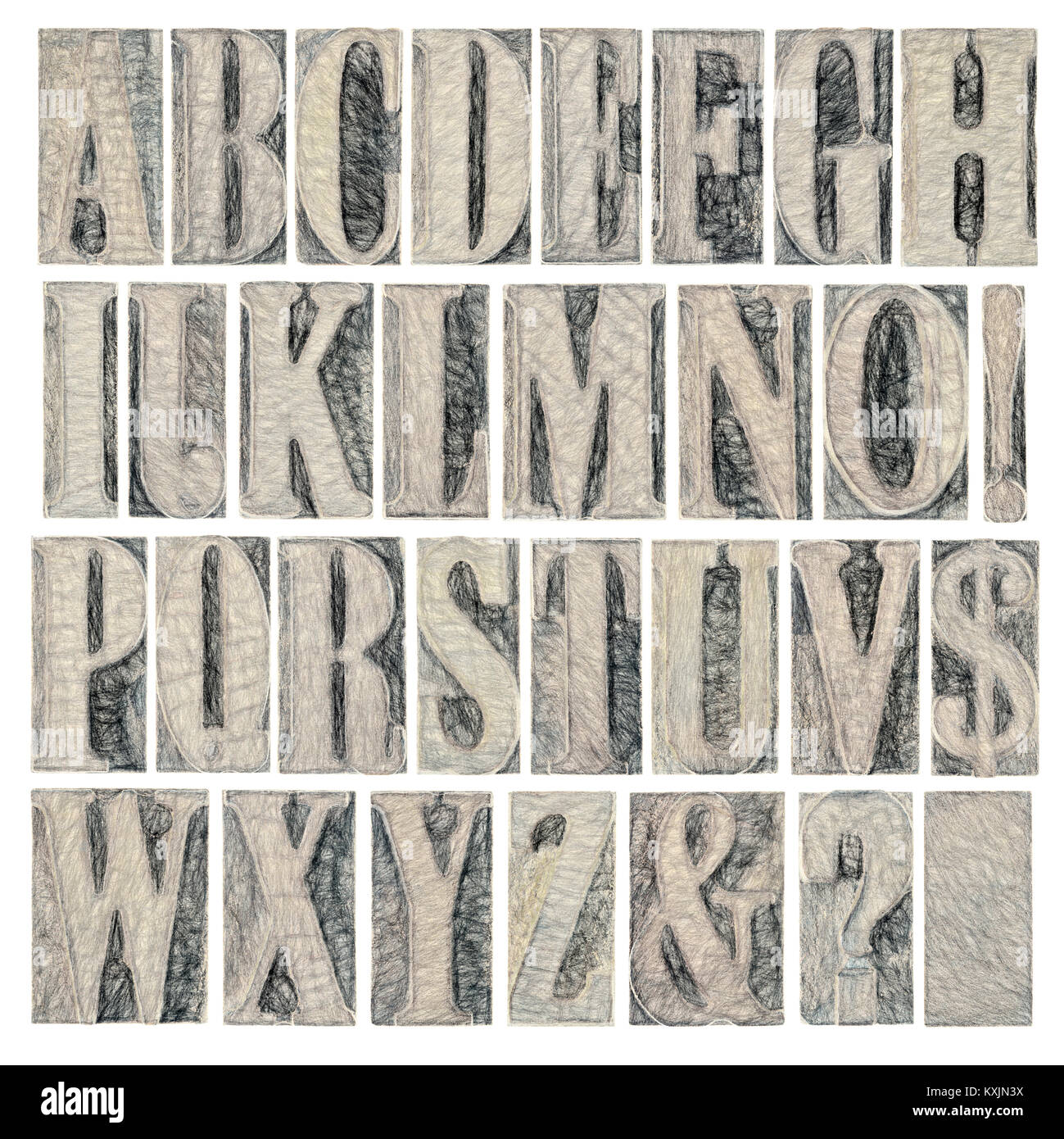 alphabet in modern letterpress wood type printing blocks, a collage of ...