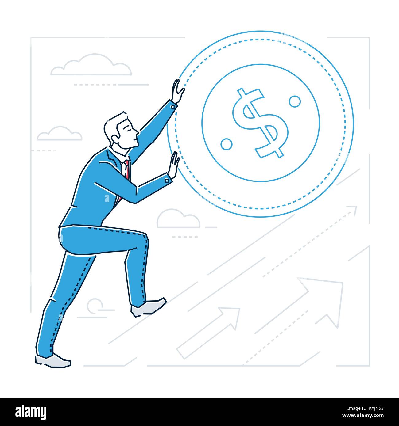Businessman earning money - line design style isolated illustration ...