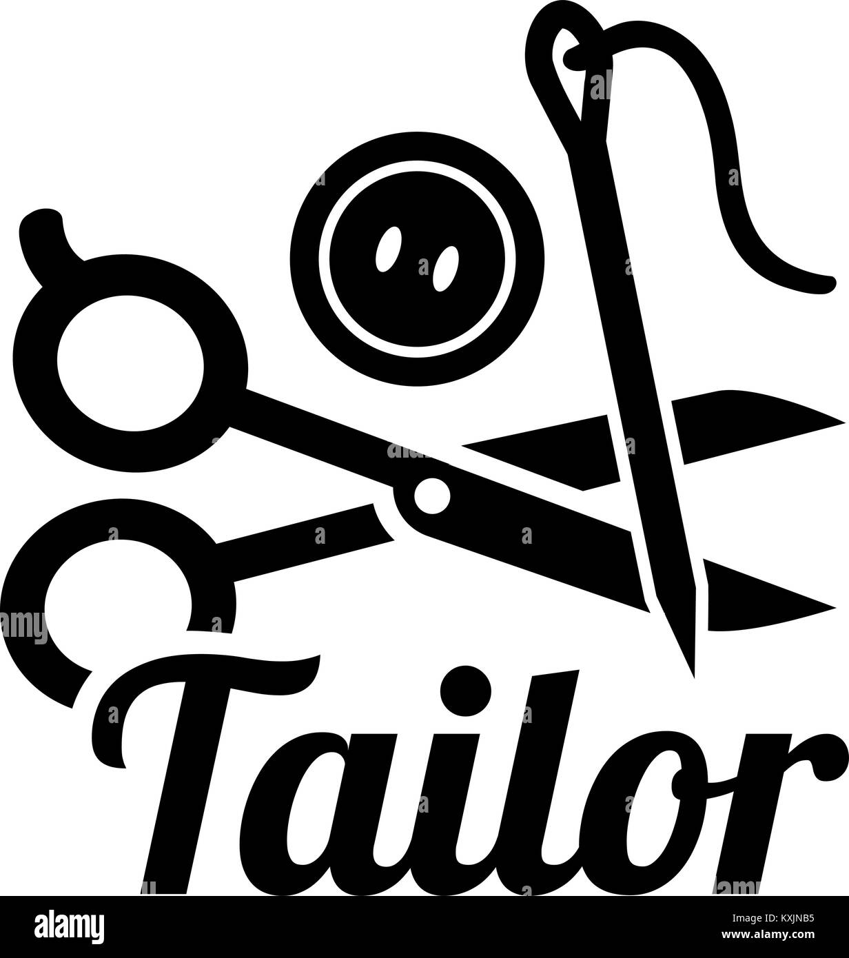 Tailors scissors, needle and thread and button with job title Stock ...