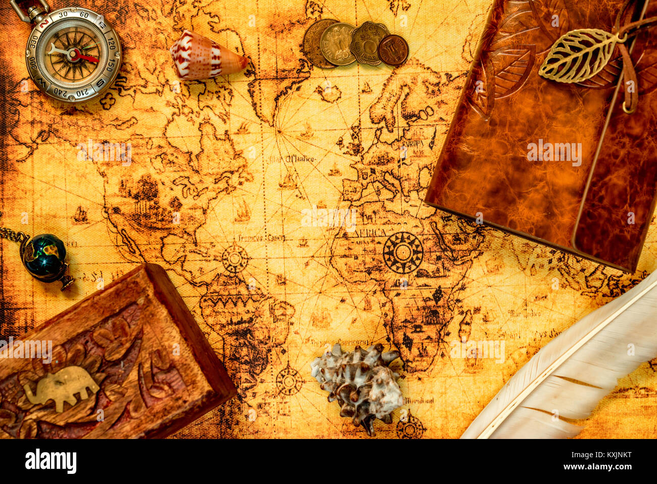 Vintage travel background with old map Stock Photo - Alamy