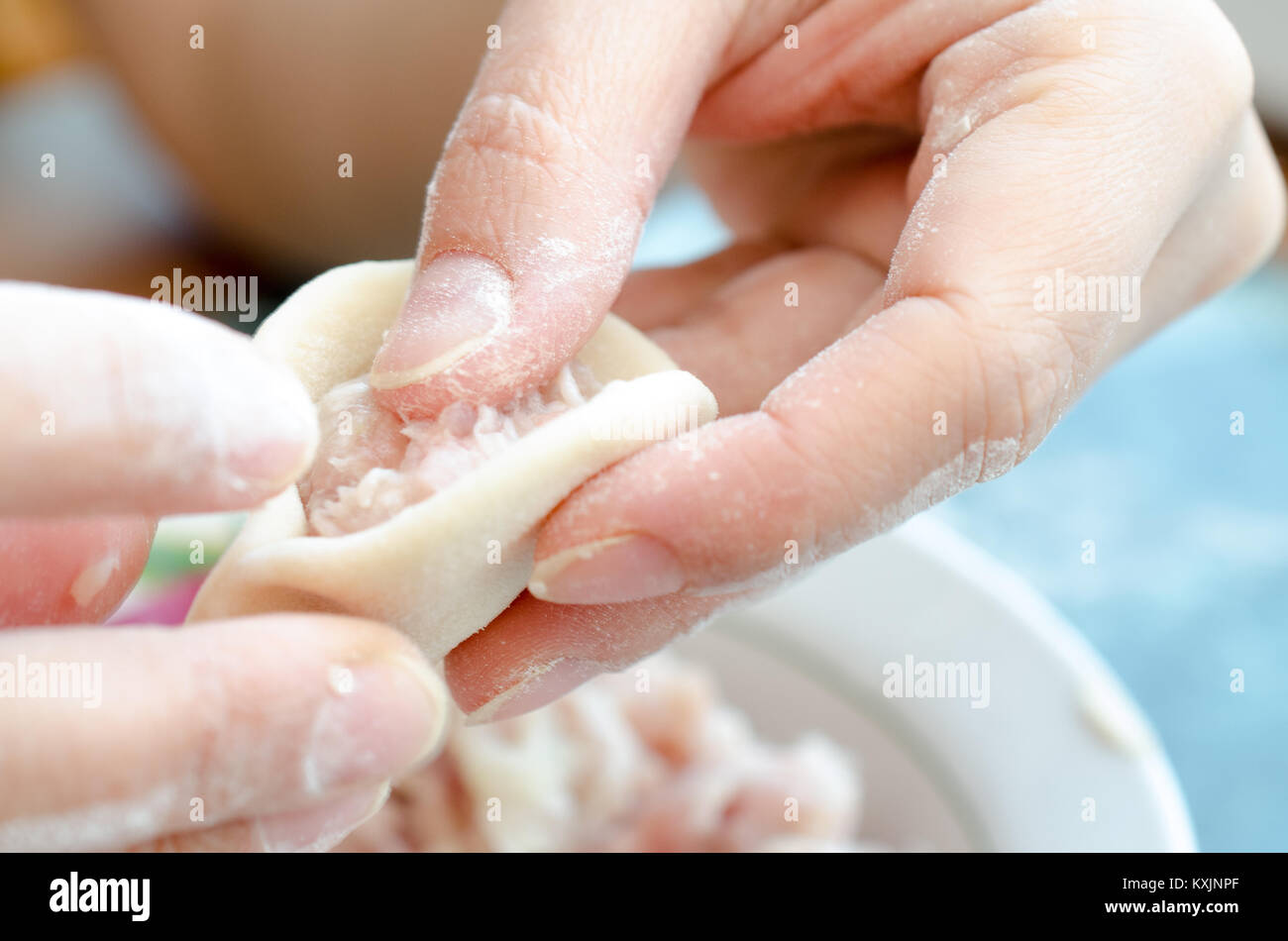 The process of making delicious home-made dumplings with meat Stock ...