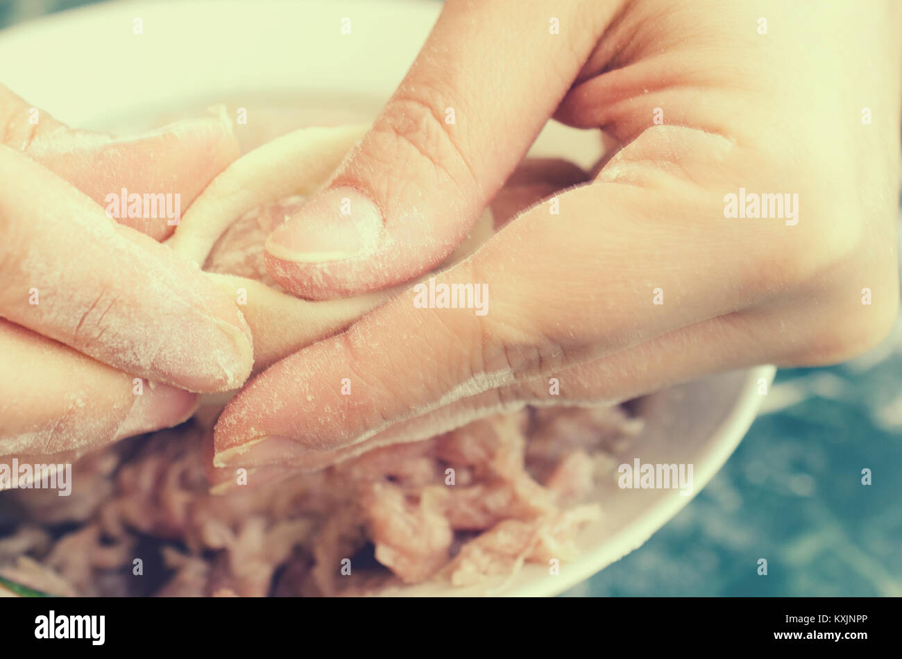 The process of making delicious home-made dumplings with meat Stock ...