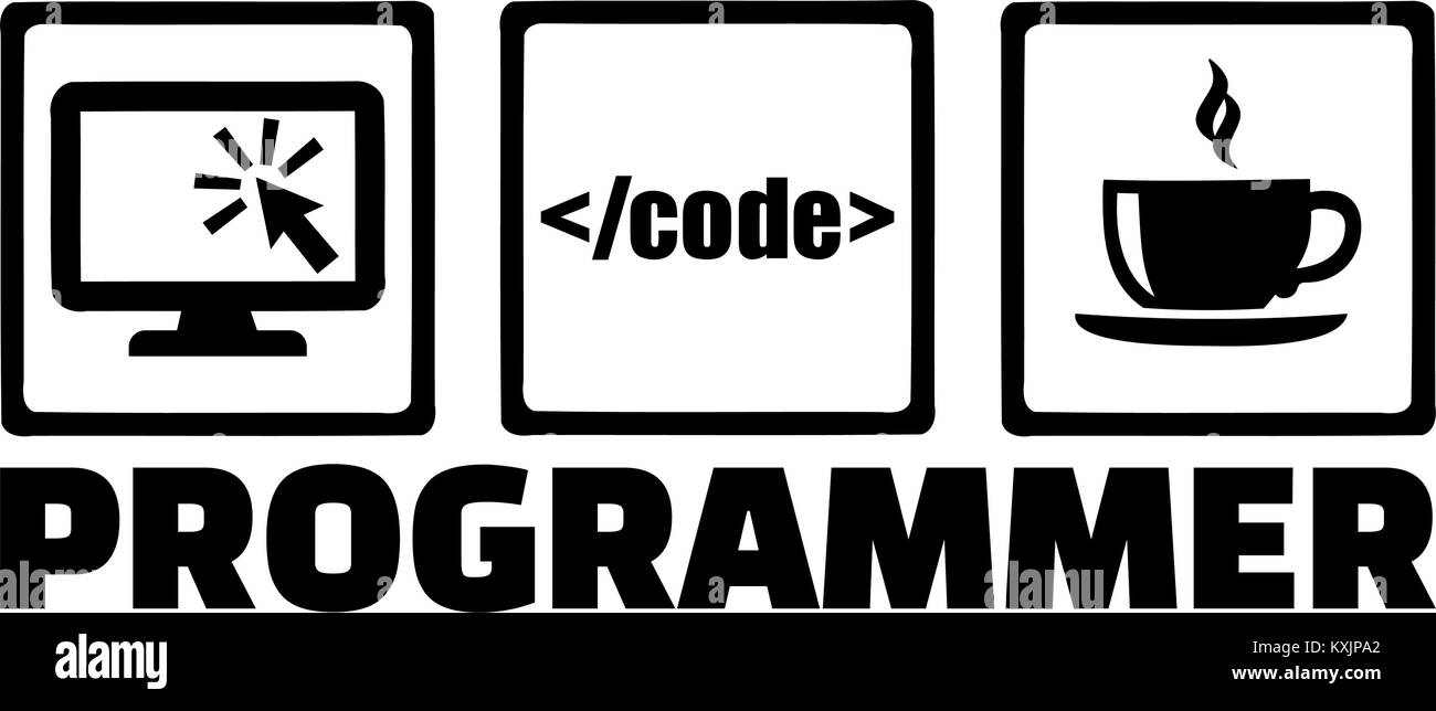 Programmer icons - monitor code coffee and word Stock Vector Image ...