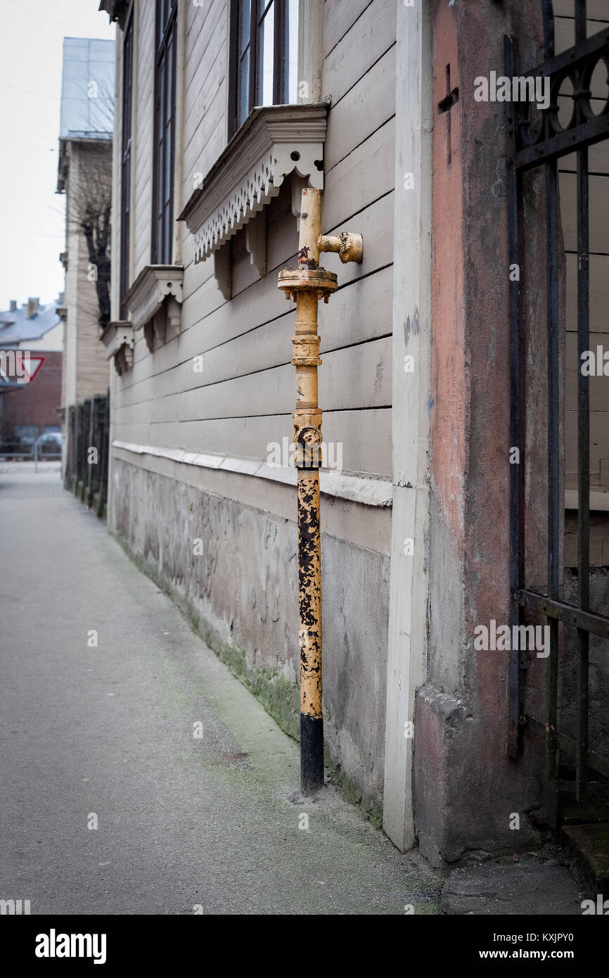 gas pipeline at the apartment house. Rust and drooping color Stock ...
