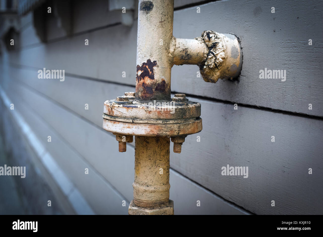 gas pipeline at the apartment house. Rust and drooping color Stock ...
