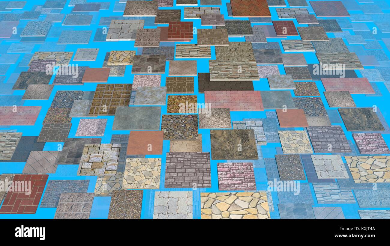 Assortment of stone, marble floor , wall tiles with atmospheric fog ...