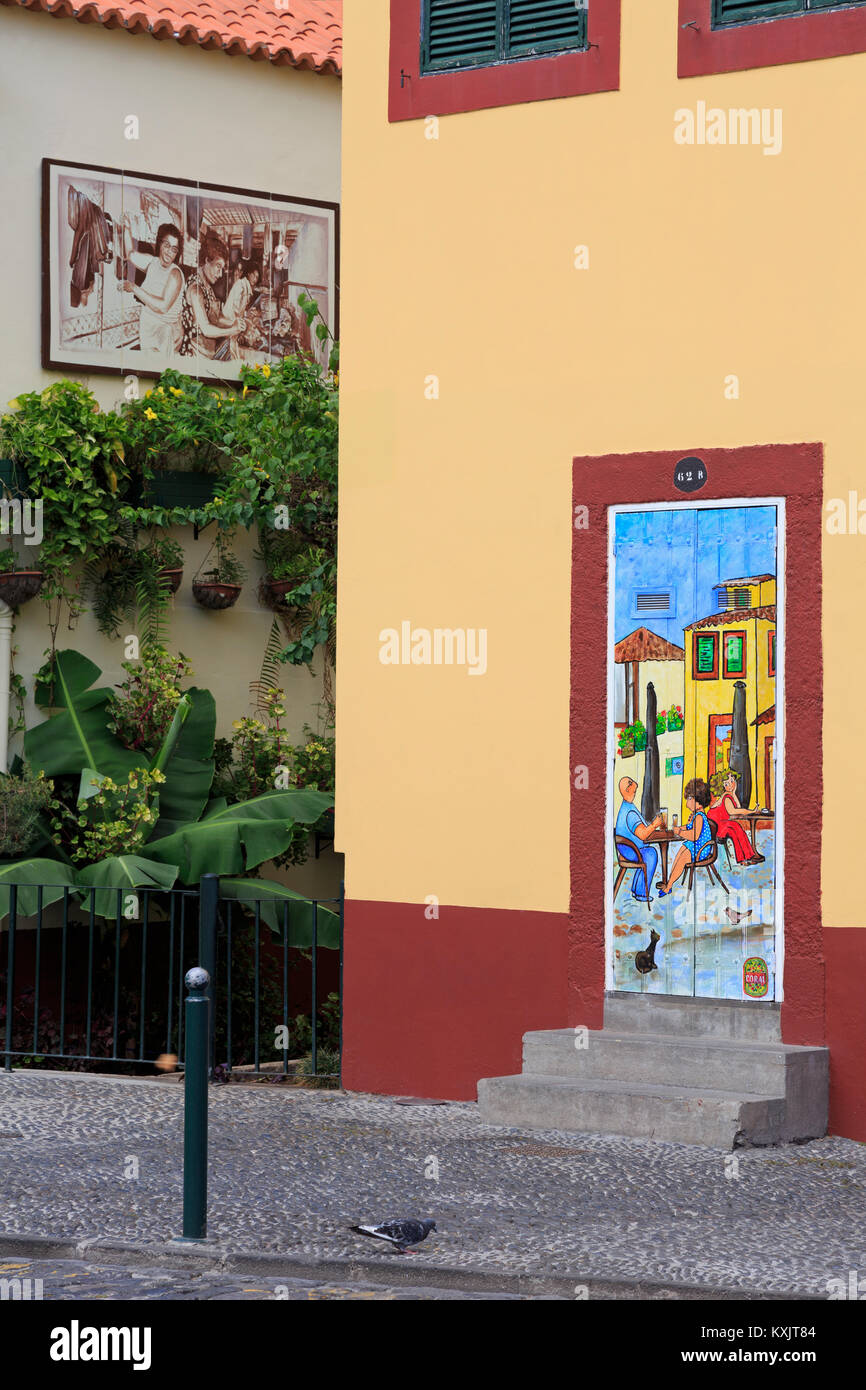 Painted door in Old Town, Funchal, Madeira Island, Portugal, Europe ...