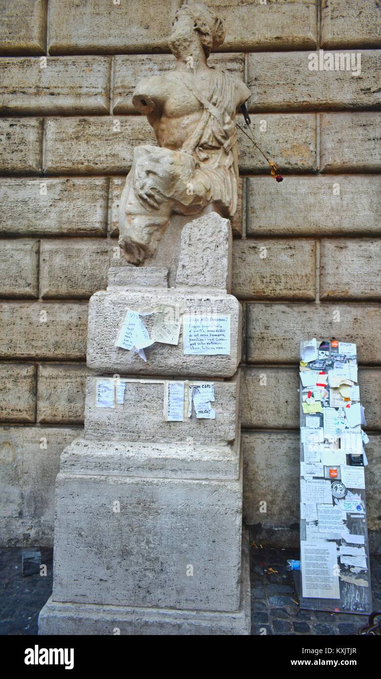Ancient "talking statue" of Pasquino in the historic centre of Rome ...