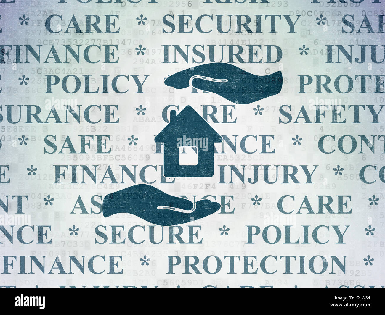 Insurance concept: House And Palm on Digital Data Paper background ...