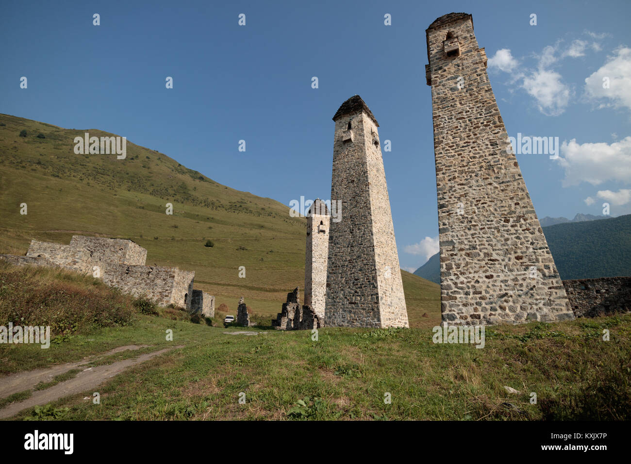Erzi military medieval towers, Dzheyrakh, Ingushetia/Chechnya Stock ...