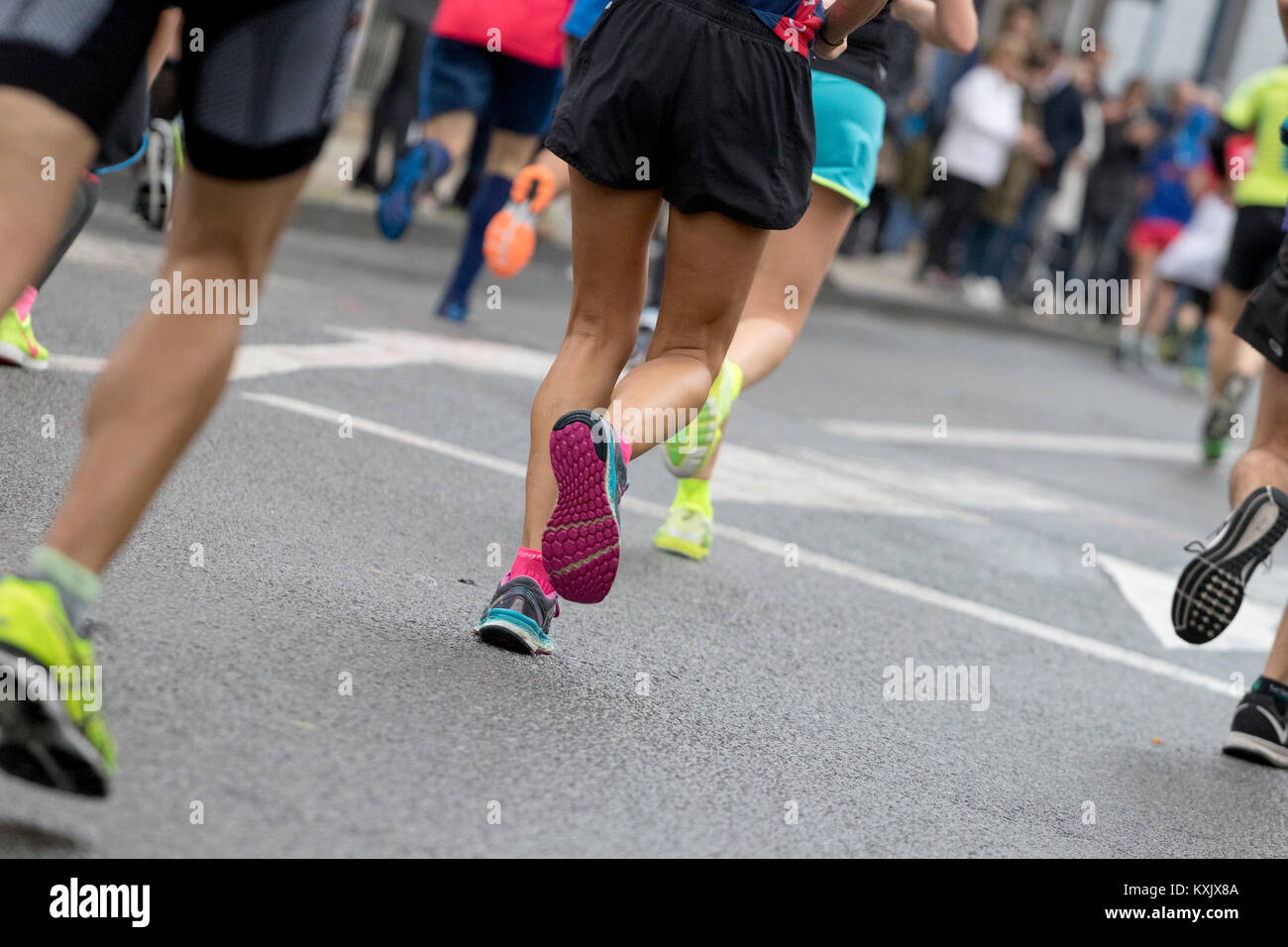 Colorful trainers from a female runner in Behobia-Donostia marathon ...