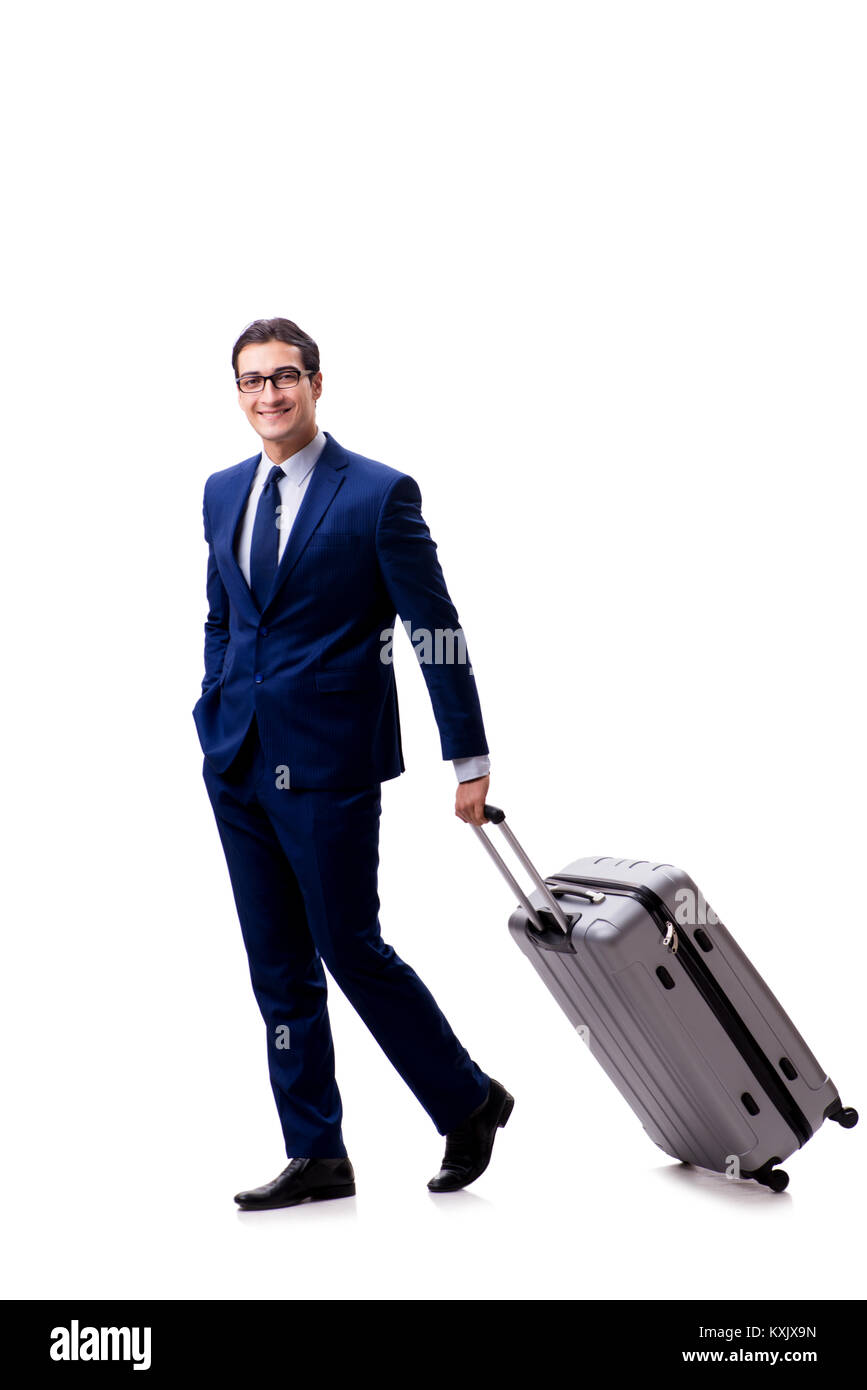 Young businessman with suitcase isolated on white background Stock ...